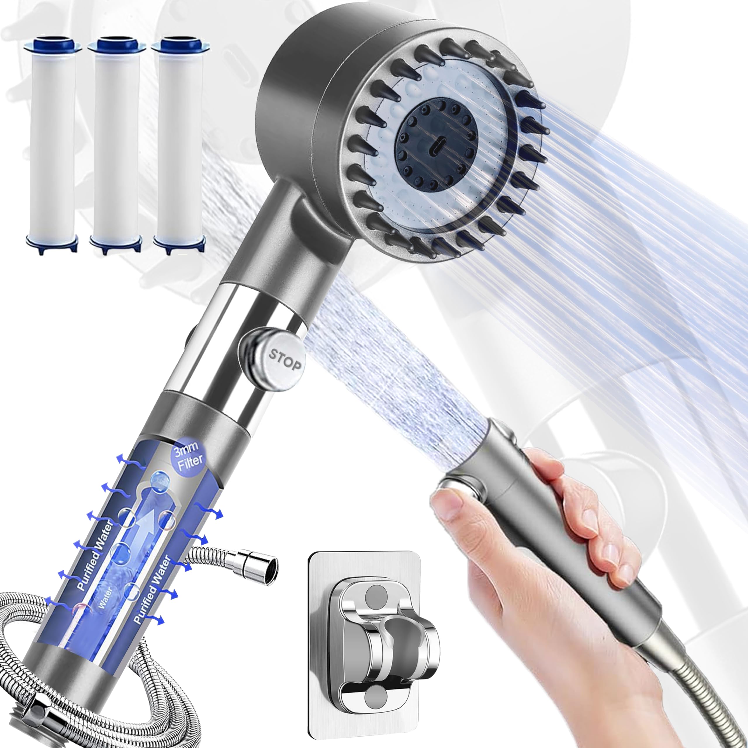 RV Shower Head with Hose - High Pressure, Water-Saving with ON/OFF Switch & 4 Modes- Handheld Detachable Shower Head with Filters | Handheld Shower Head with 3 Extra Filters