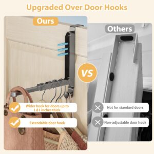 ROLIZOE 13.1in Foldable Over The Door Hooks Hanger with Expandable Bar, Space-Saving Over Door Drying Rack for Clothes, Towels, Coats, Laundry Drying Rack with 6 Grooves for Bedroom, Bathroom, Gray