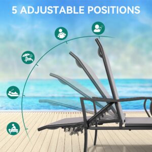 YITAHOME Pool Lounge Chair Set of 2, Chaise Lounge Outdoor w/5-Position Adjustable Backrest, Armrests, Weather Resistant & Easy to Assemble- Brown