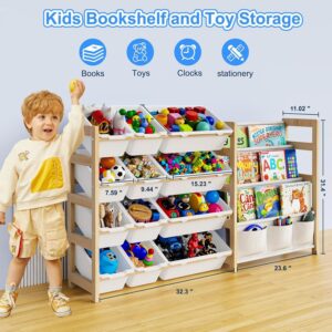 Large Toy Storage Organizer with 12 Toy Bins, Toy Organizers and Storage with Bookshelf for Kids, Playroom Organization and Storage Bins