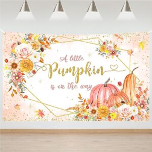 avezano fall pumpkin baby shower banner backdrop autumn a little pumpkin is on the way party decorations fall floral little pumpkin welcome baby party banner for girl 70.8 x 43.3 inch