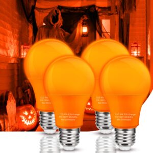 nouscan orange led light bulbs outdoor, 9w equivalent 60w, e26 medium base a19 decorative orange colored light bulb for halloween, christmas, thanksgiving day, porch party bar decor, non-dim, 4 pack