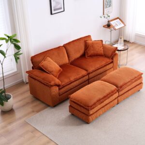 KEVINSPACE Modern Sectional Sofa for Living Room Deep Seat Couch with Moveable Ottoman 84.6" Modern Comfy Sleeper Sofa Double-Upholstered Modular Sofa Wide Loveseat Couches Apartment Bedroom Orange