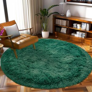 Awaytail Round Fluffy Rug 4FT Green - Super Soft Circle Rug for Kids Room - Shaggy Circular Rug for Nursery Fuzzy Plush Rug for Teen's - Furry Carpet for Boys Girls Room