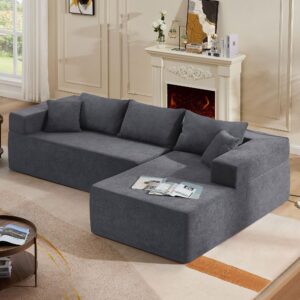 kevinplus 107.47 sectional sofa couch with chaise lounge for living room, modern l-shape 4-seat high-density sponge floor sofa couch, no assembly & heightened seat(right-facing, gray)