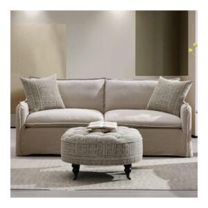 Acme Upendo Contemporary Linen Fabric Sofa with 2 Pillows in Beige