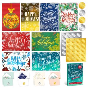 decorably 40 pack foil embossed happy holidays cards with envelopes bulk & stickers - 8 designs printed message bulk christmas cards bulk holiday cards with envelopes, 5x7in happy holiday cards bulk