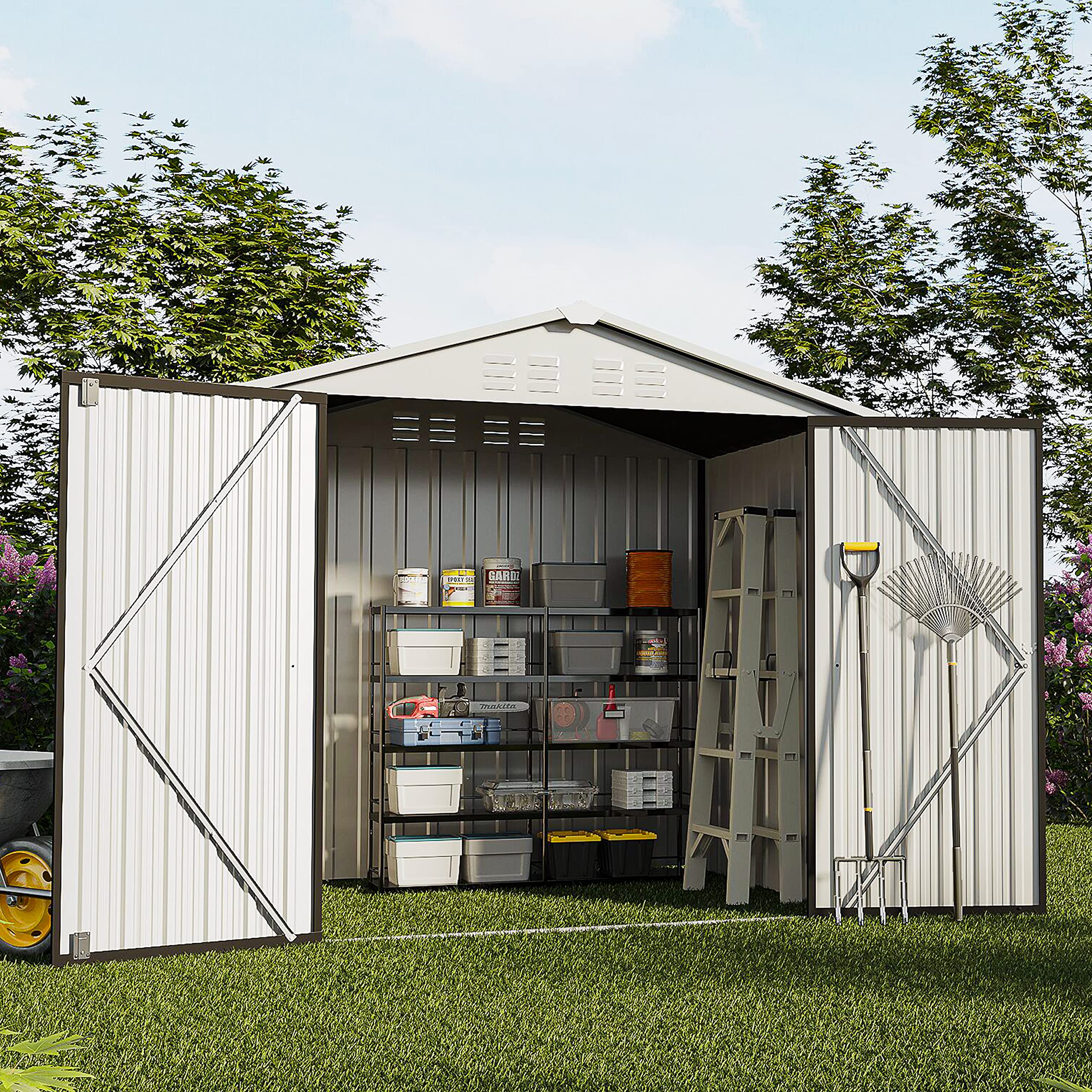 TOLEAD 6 x 4 FT Gray Metal Outdoor Storage Shed, Tool Sheds for Backyard Garden Patio Lawn with Water Proof, Large Heavy Duty Tool Sheds with Lockable Doors & Air Vent for Backyard Patio Lawn