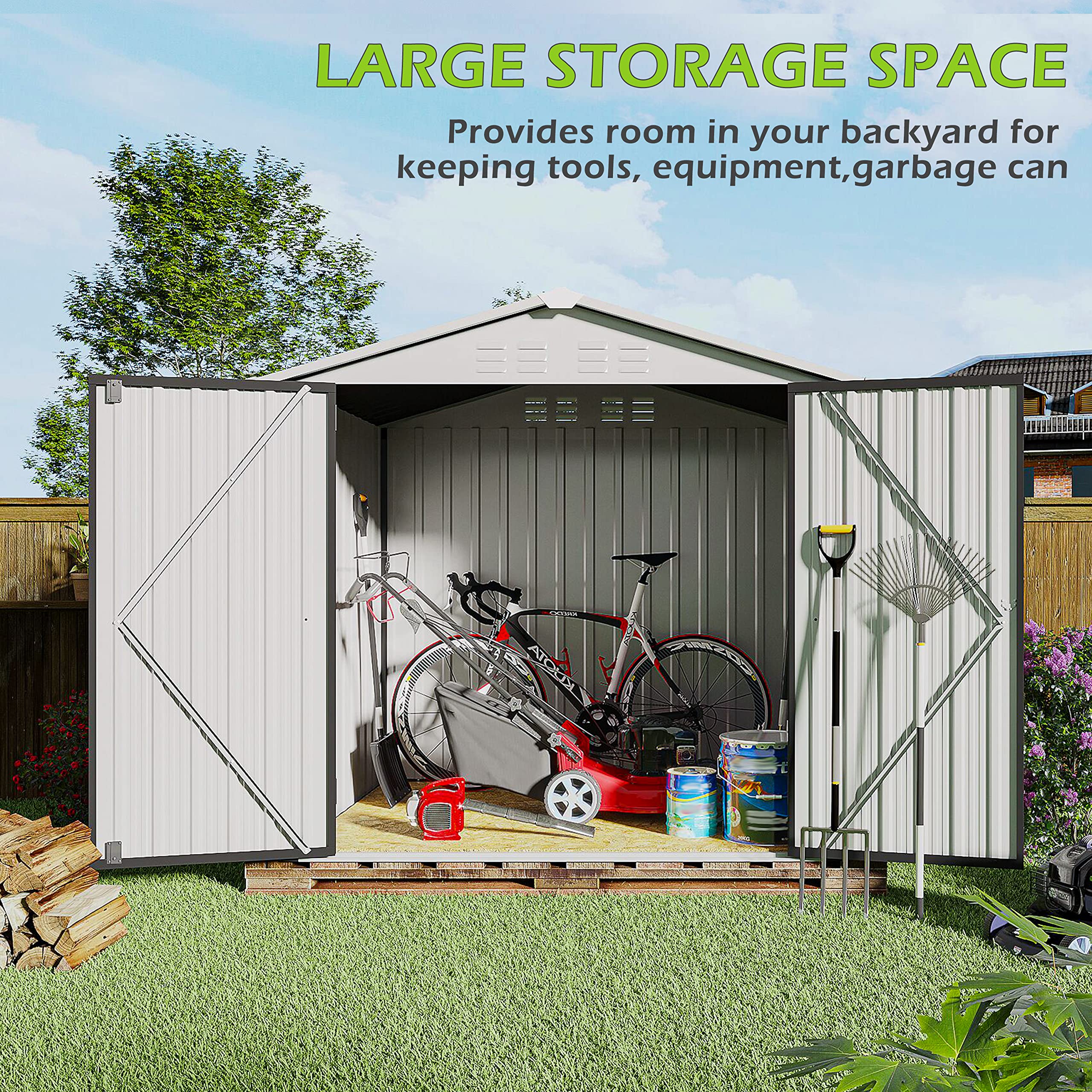 TOLEAD 6 x 4 FT Gray Metal Outdoor Storage Shed, Tool Sheds for Backyard Garden Patio Lawn with Water Proof, Large Heavy Duty Tool Sheds with Lockable Doors & Air Vent for Backyard Patio Lawn