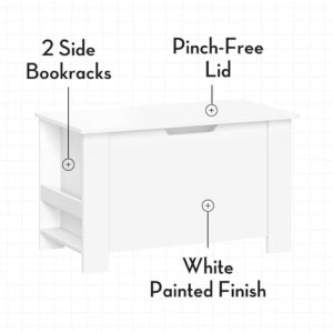 RiverRidge Book Nook Kids Toy Box with Side Bookracks Modern White Toy Organizer Kids Room Storage Organizer