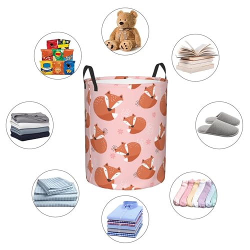 Large Laundry Basket with Handles - Fox Print Light Pink Baby Kids Dirty Clothes Laundry Hamper