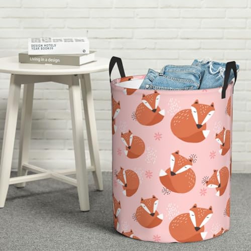 Large Laundry Basket with Handles - Fox Print Light Pink Baby Kids Dirty Clothes Laundry Hamper