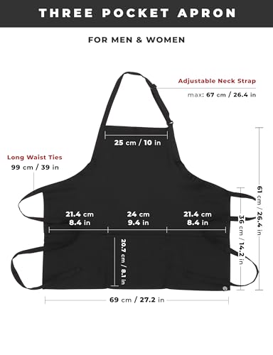 Chef Works Unisex Three Pocket Apron, Black, One Size (2 Pack)