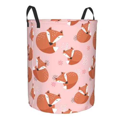 Large Laundry Basket with Handles - Fox Print Light Pink Baby Kids Dirty Clothes Laundry Hamper