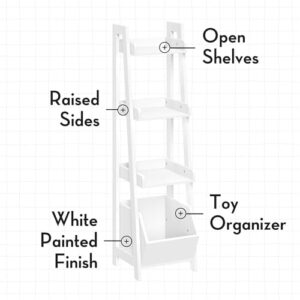 RiverRidge Kids 4-Tier Ladder Shelf Toy Organizer with Toy Storage with 3 Open Display Shelves, Spacious Book Storage for Book Nook