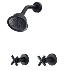 kaphome 2 handle shower faucet,wall mounted two handles shower faucet set with 3 modes rainfall shower head,2 knobs single function shower trim kit with rough-in valve,matte black,1a3mk