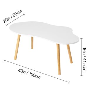 Modern Coffee Table Small White Coffee Tables for Small Space Unique Simple Cloud Center Table with Wood Frame for Living Room 20" D x 40" W x 16" H, Dining Table for Living Room Home Office White