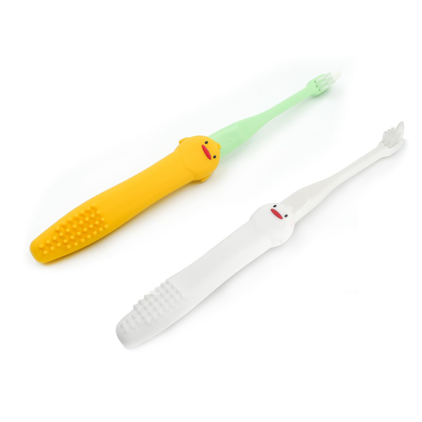 Cooncicy Small Dog Toothbrush 2 Pcs Set - Silicone Dog Toothbrush with Handle - Cat Toothbrush - Soft Bristles Puppy Toothbrush Kit for Small Breeds - Pet Toothbrush (White Yellow)