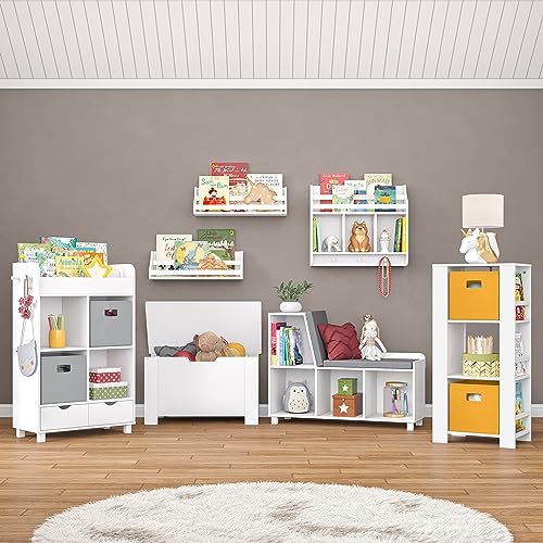 RiverRidge Book Nook Kids Toy Box with Side Bookracks Modern White Toy Organizer Kids Room Storage Organizer