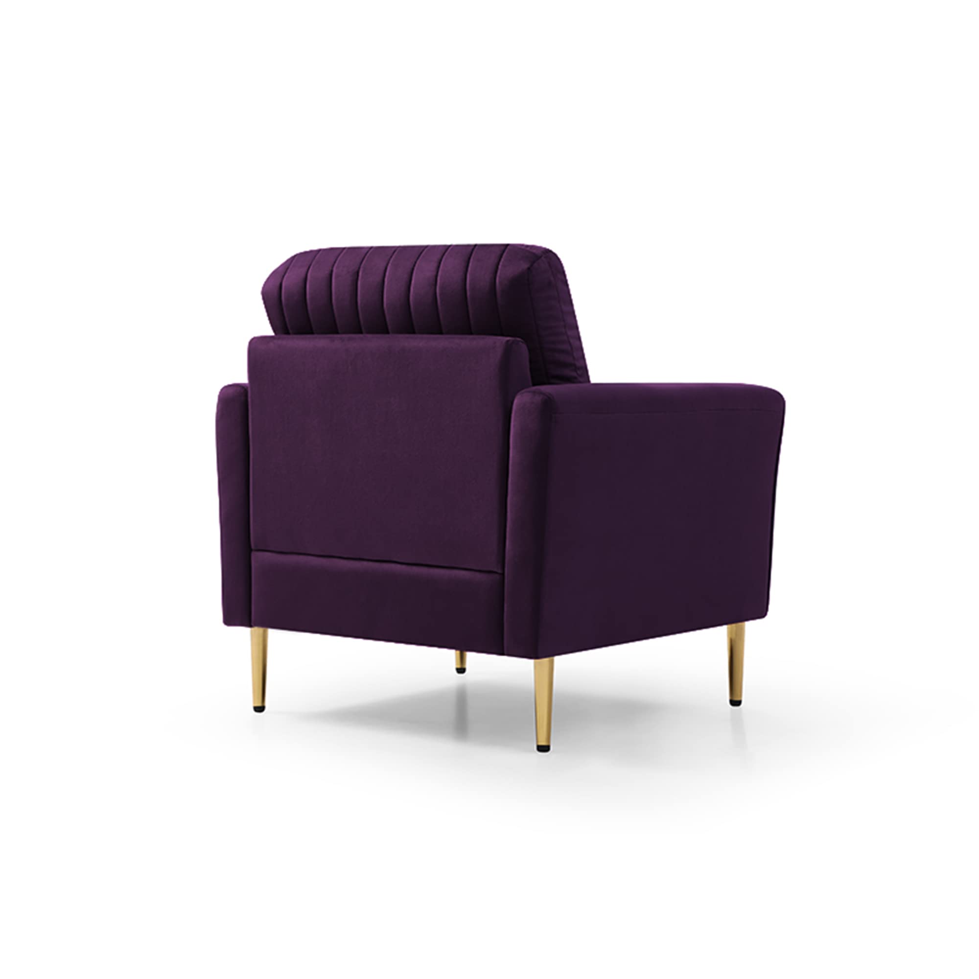 WILLIAMSPACE 31.5" Velvet Single Sofa Chair, Modern Upholstered Armchair with 1 Toss Pillow & Gold Legs, Small Luxury Couch Chair for Living Room, Reading Sofa for Bedroom Apartment, Velvet (Purple)