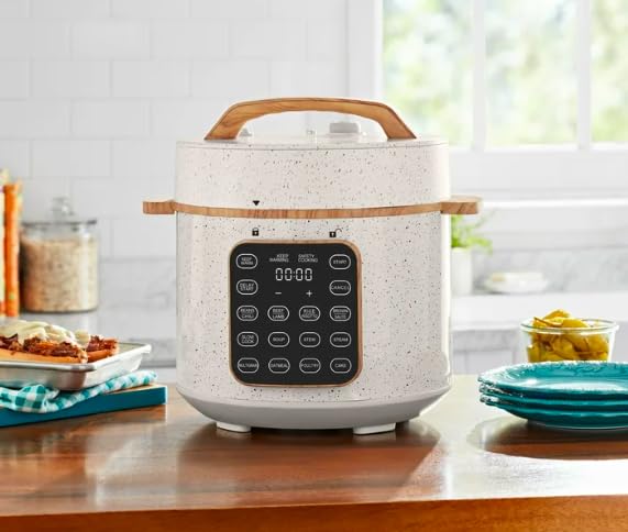 Generic Pioneer Woman 6 Qt Pressure Cooker,Linen Speckle,Wood Grain, Blinking Display, Touch Control