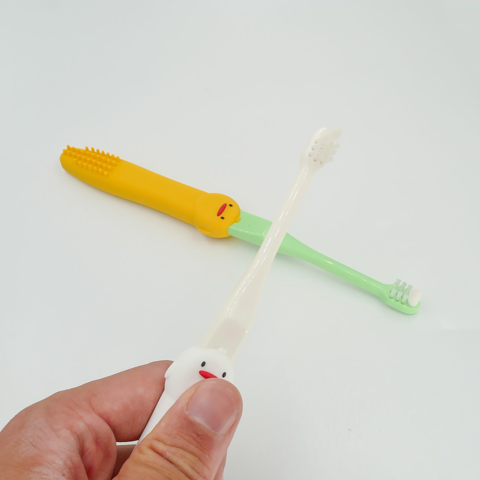 Cooncicy Small Dog Toothbrush 2 Pcs Set - Silicone Dog Toothbrush with Handle - Cat Toothbrush - Soft Bristles Puppy Toothbrush Kit for Small Breeds - Pet Toothbrush (White Yellow)