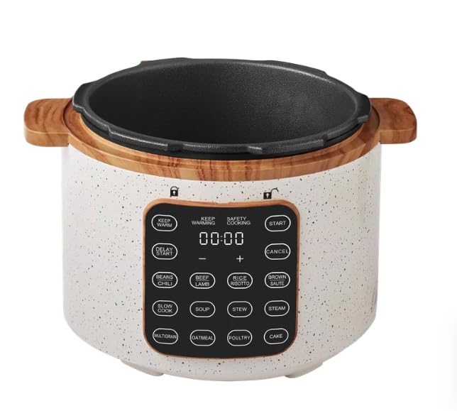 Generic Pioneer Woman 6 Qt Pressure Cooker,Linen Speckle,Wood Grain, Blinking Display, Touch Control