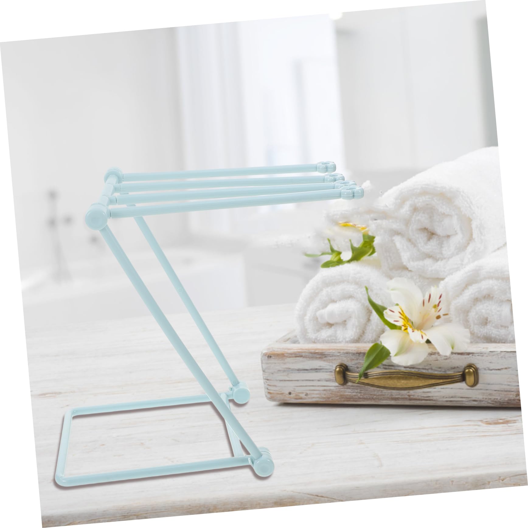 MAGICLULU Hand Towel Holder, Foldable Bathroom Towel Racks, Countertop Towel Stand, Z-Shape Towel Holder for Kitchen Bath Cloth Paper Roll Dishcloth Tower Bar Blue