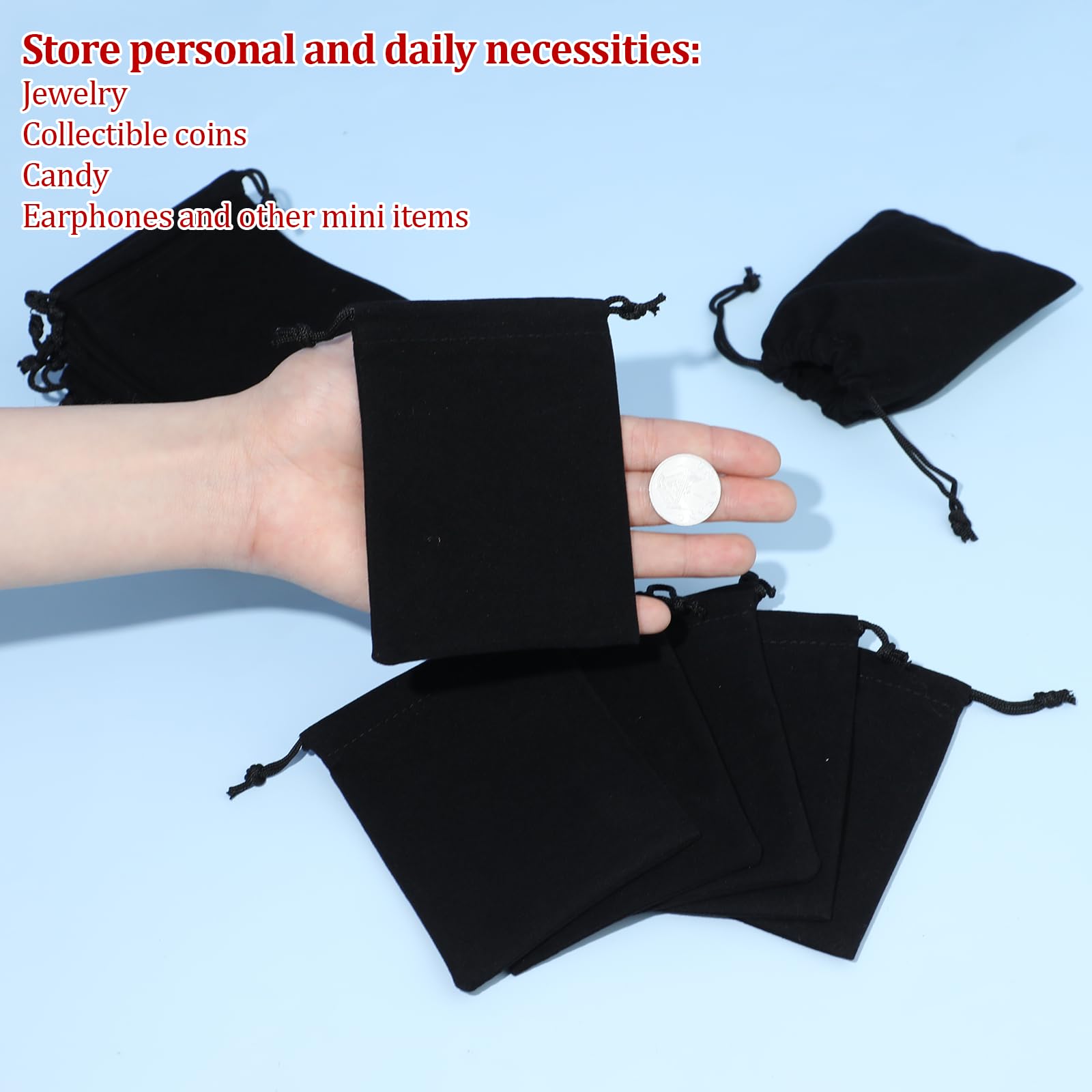 Psyqtsuary 20Pcs Little Velvet Jewelry Bags, 3x4 Inches Black Velvet Cloth Bags Premium Velvet Bags with Drawstring Jewelry Pouches for Dice Small Business Party Favor Gift