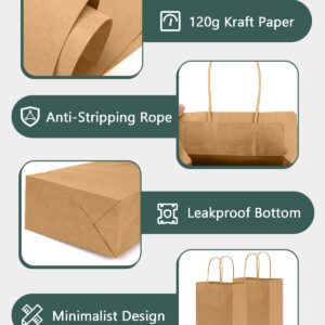 Colemoly Kraft Paper Bags 8.3x4.6x10.6 Inch 100Pcs Recyclable Brown Gift Bags with Handles for Retail, Boutiques, Corporate Gifting, Party Favors, and Small Business