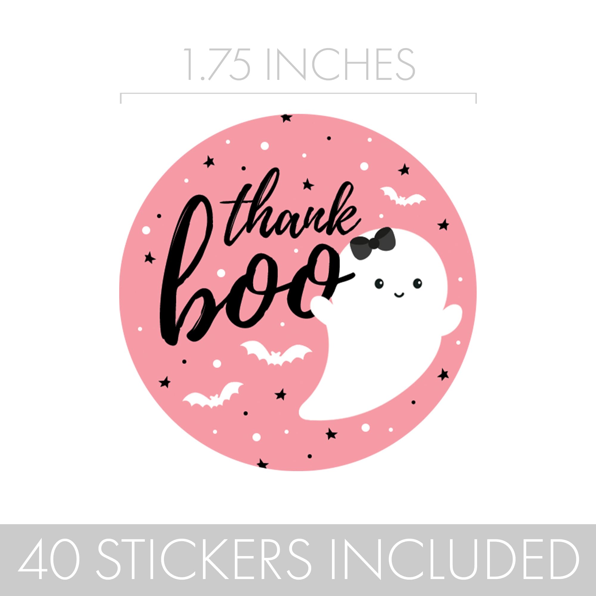 Pink A Little Boo is Almost Due Girl Baby Shower Thank You Card Stickers, Halloween Baby Shower Party Favor Bag Labels - 40 Count