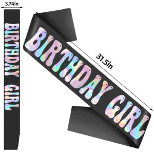 Generic Birthday Girl Sash with Iridescent Foil - Black Birthday Sash for Women - Happy Birthday Sash for Official Teenager Sweet 16, 18th 21st 30th 40th 50th or Any Other Bday Party