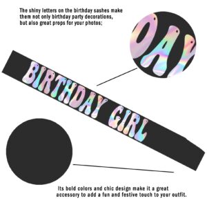 Generic Birthday Girl Sash with Iridescent Foil - Black Birthday Sash for Women - Happy Birthday Sash for Official Teenager Sweet 16, 18th 21st 30th 40th 50th or Any Other Bday Party