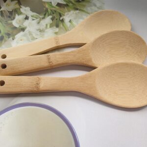 9 Inch Bamboo Rice Scoops Paddles, Wooden Non-stick Rice Spatula, Large Wood Serving Salad Spoons Scooper for Cooking, Stirring Soup, Sushi Kitchen Utensil Set (3 Pack)