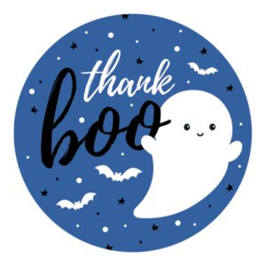 blue a little boo is almost due boy baby shower thank you card stickers, halloween baby shower party favor bag labels - 40 count