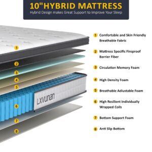 Lxvunan Queen Mattress, 10 Inch Box Mixed Mattress, Including Gel Memory Foam Mattress, Independent Bag Spring Mattress, Medium Hardness, Comfortable and Breathable