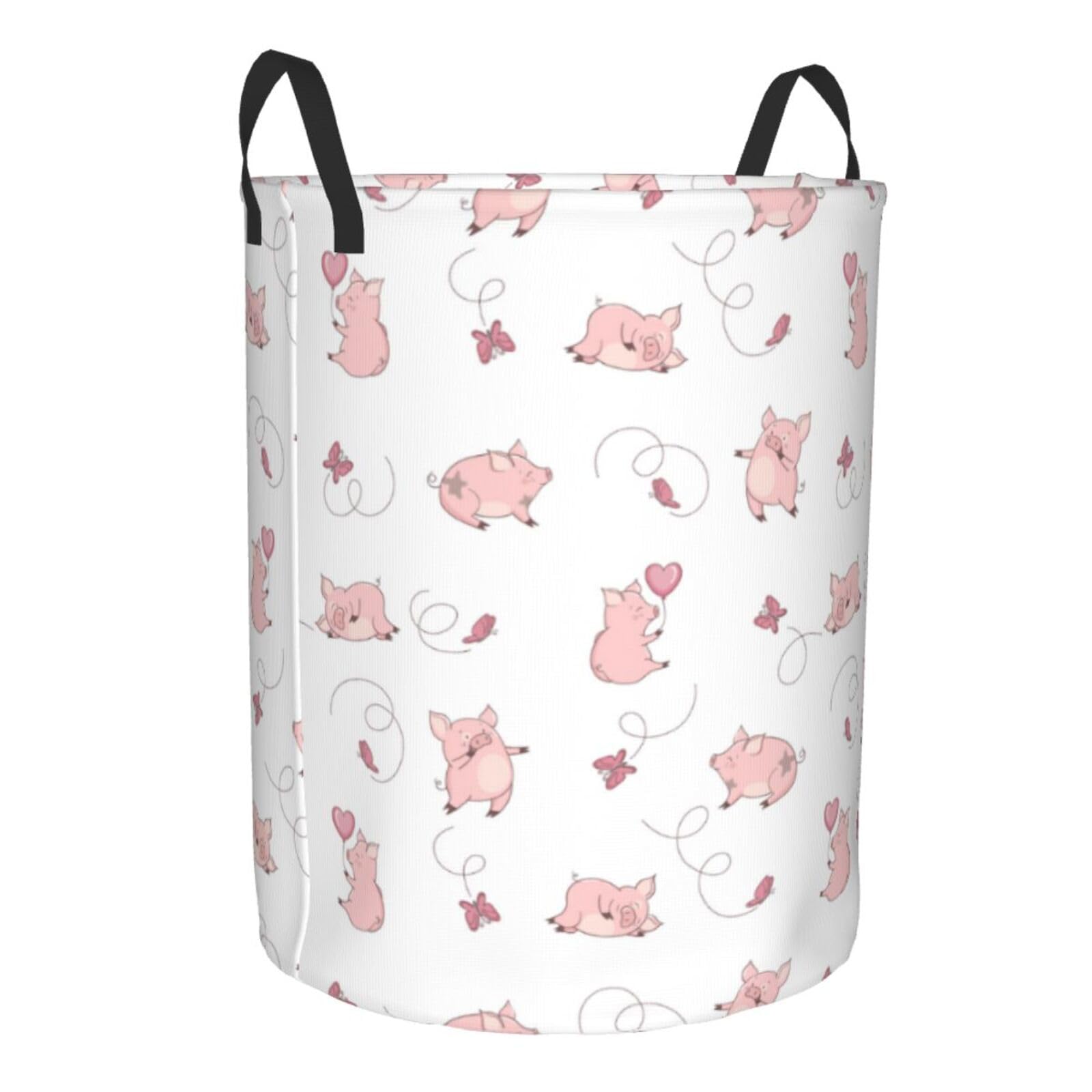 Large Laundry Basket with Handles - Butterfly Cute Pig Pink Baby Kids Dirty Clothes Laundry Hamper