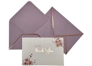 aeon passions elegant floral thank you cards with rose gold foil stamping and envelopes with gold lining in a sturdy box - 36 pack - 4x6 inches (weddings, bridal showers, birthdays and more) (pink)