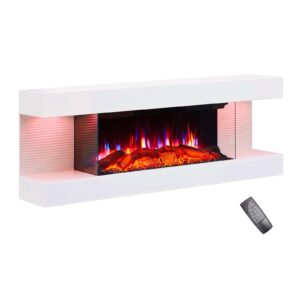 puraflame alsa 44 inch wall mounted electric fireplace all-in-one with multi ambient light colors, remote, 1500w heater, white