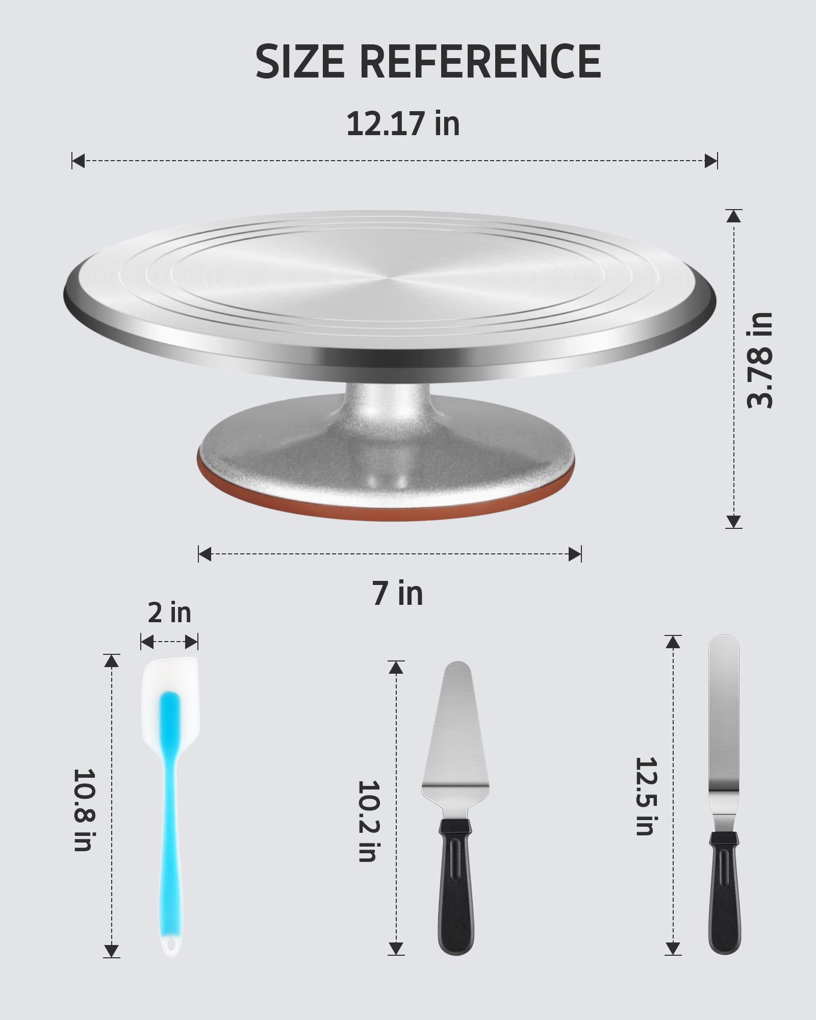 Syntus Aluminum Alloy Cake Stand, 12 Inch Cake Turntable for Decorating with Angled Silicone Icing Spatula, Cake Comb Smoother, Pie Server Cutter, Disposable Piping Bags, 27 Pieces Baking Supplies