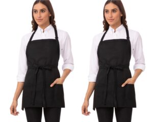 chef works unisex three pocket apron, black, one size (2 pack)