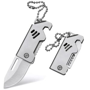 joy-touch 2 pack small pocket knife for men women, mini keychain knife, edc with bottle opener(420 stainless steel blade)