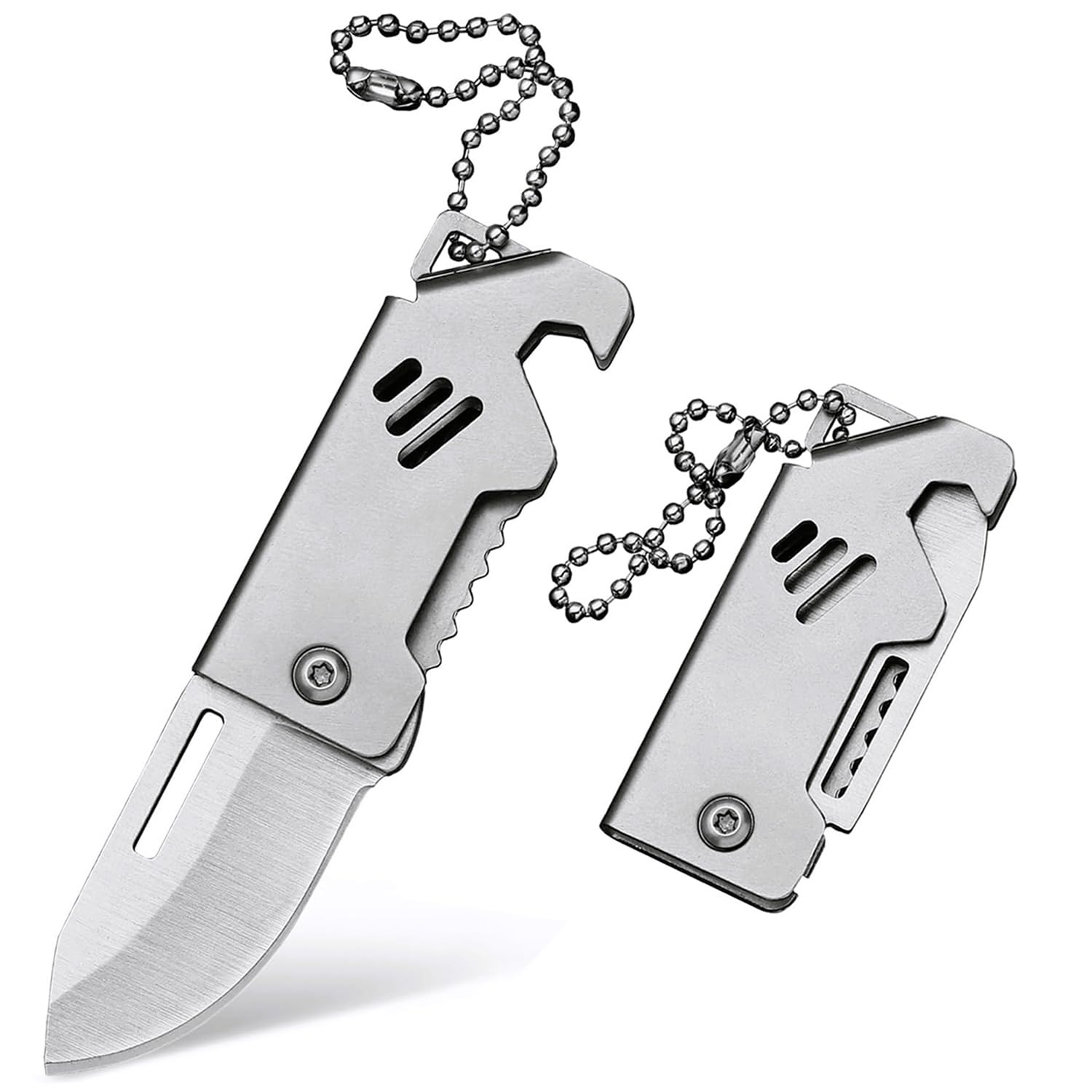 Joy-Touch 2 Pack Small Pocket Knife for Men Women, Mini Keychain Knife, EDC with Bottle Opener(420 Stainless Steel Blade)