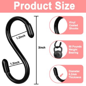 18 Pack 3 Inch S Hooks,Heavy Duty S Hooks for Hanging Plants,Vinyl Coated Black Small S Hooks, Non Slip Closet S Hooks, S Hooks for Hanging Kitchen Utensil, Pots and Pans, Cups,Towels, Clothes, Bags