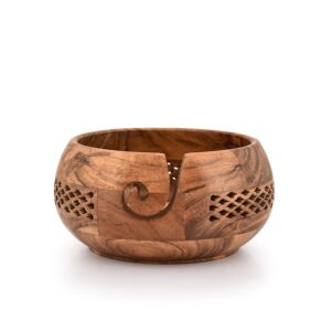 kimona yarn storage wooden yarn bowl hand made for knitting and crochet crocheting accessories and supplies organizer (7" x 7" x 4")