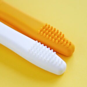 Cooncicy Small Dog Toothbrush 2 Pcs Set - Silicone Dog Toothbrush with Handle - Cat Toothbrush - Soft Bristles Puppy Toothbrush Kit for Small Breeds - Pet Toothbrush (White Yellow)