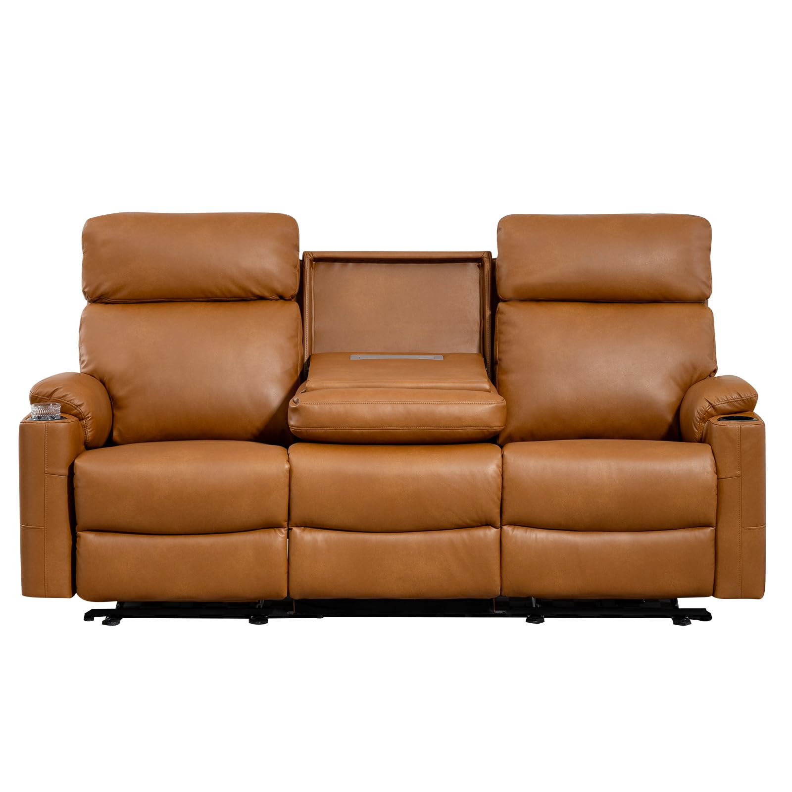 PALLOME Power Reclining Sofa, Electric 3-Seat Dual Recliner Sofa with USB Ports, Cup Holders, Wall Hugger Sofa & Couch for Living Room Home Theater Apartment RV (Brown)