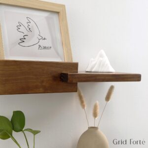 GRID FORTE Wood Floating Shelf (Set of 2), Modern Reversible Wall Shelves, Minimalism Wall Mount Hardwood Shelves, Wall Decor Shelving for Bedroom Living Room Kitchen 4.5D x 15W Inch (Walnut)