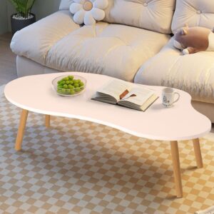 Modern Coffee Table Small White Coffee Tables for Small Space Unique Simple Cloud Center Table with Wood Frame for Living Room 20" D x 40" W x 16" H, Dining Table for Living Room Home Office White