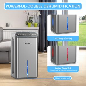 Dehumidifier for Home, 85 OZ Water Tank, (800 sq.ft.) Small Dehumidifier with Drain Hose for Bathroom Bedroom with Auto Shut Off, Timer, 7 Colors LED (Sliver)